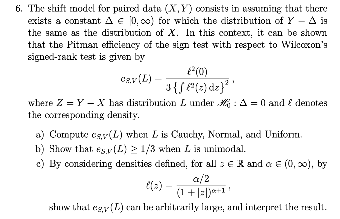 Solved The shift model for paired data (x,Y) ﻿consists in | Chegg.com