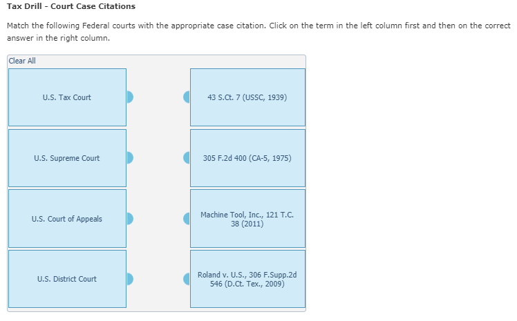 Solved Tax Drill Court Case Citations Match the following | Chegg.com