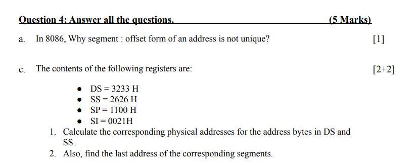 Solved Question 4: Answer all the questions. (5 Marks) a. In | Chegg.com