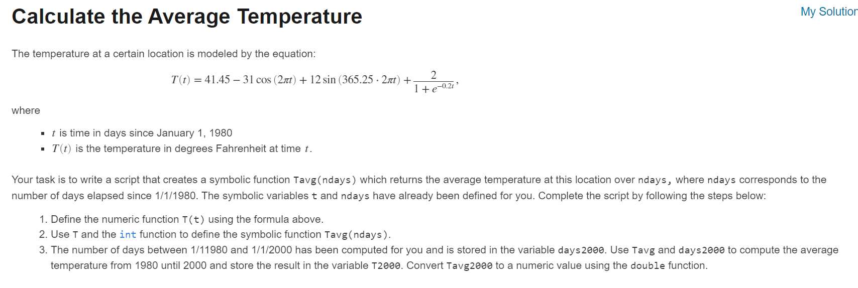 Calculate the Average Temperature My Solutior The | Chegg.com