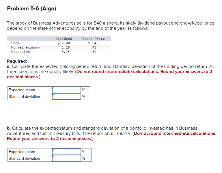 Solved Problem 5-6 (Algo) The stock of Business Adventures | Chegg.com
