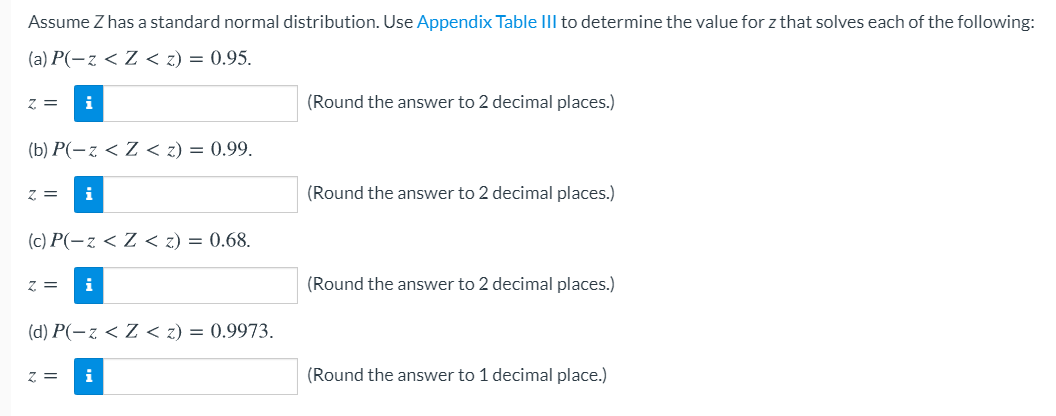 Solved Assume Z has a standard normal distribution. Use | Chegg.com