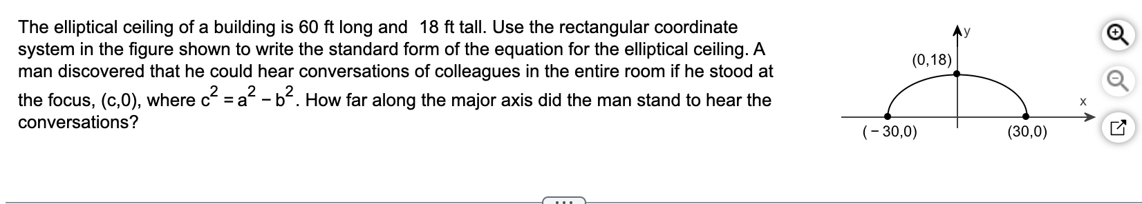 Solved The elliptical ceiling of a building is 60ft long and | Chegg.com