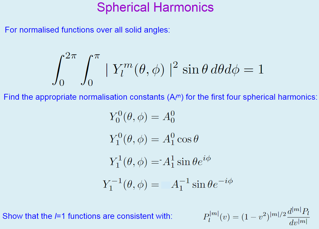Solved Spherical HarmonicsFor normalised functions over all | Chegg.com