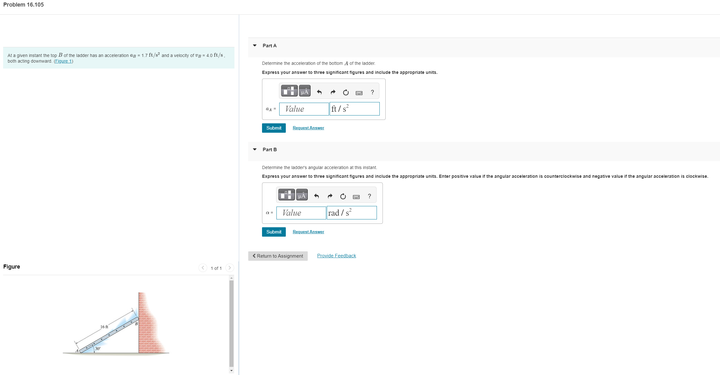 Solved At a given instant the top B of the ladder has an | Chegg.com