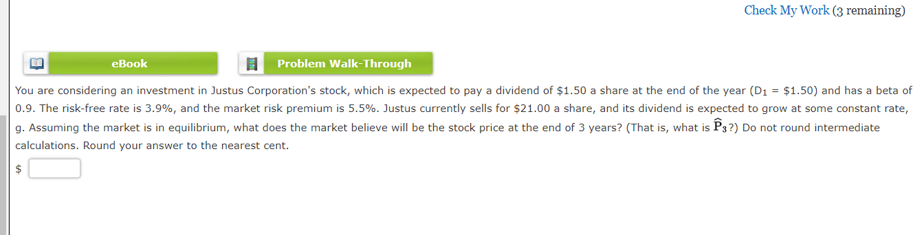 Solved Check My Work (3 remaining) eBook Problem | Chegg.com