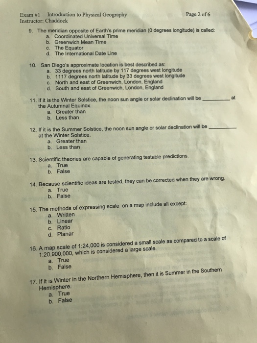 Solved Exam #1 Introduction to Physical Geography | Chegg.com