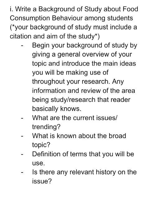 Solved i. Write a Background of Study about Food Consumption | Chegg.com