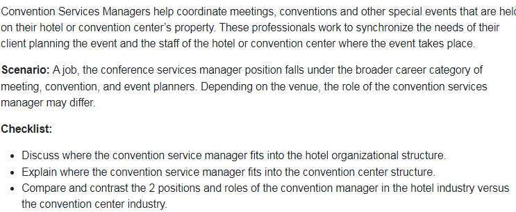 Solved Convention Services Managers help coordinate | Chegg.com