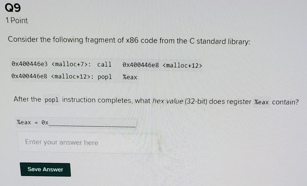 Solved Q9 1 Point Consider The Following Fragment Of X86