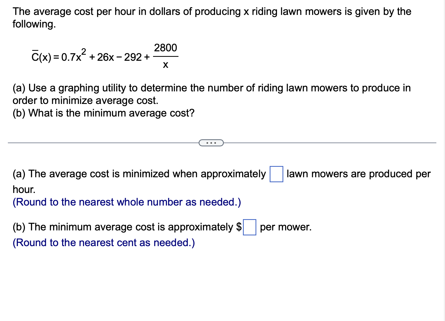 The average cost per hour in dollars of producing x | Chegg.com