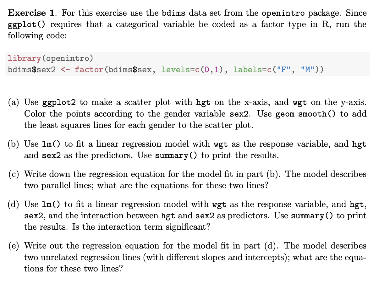 Solved Exercise 1. For this exercise use the bdims data set | Chegg.com