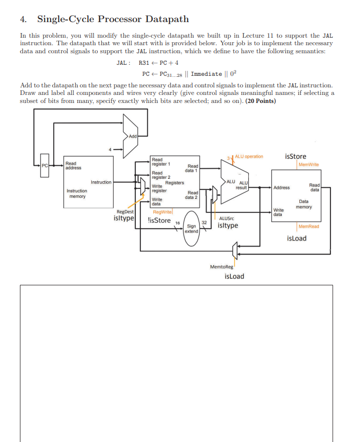 Solved 4. Single-Cycle Processor Datapath In this problem, | Chegg.com