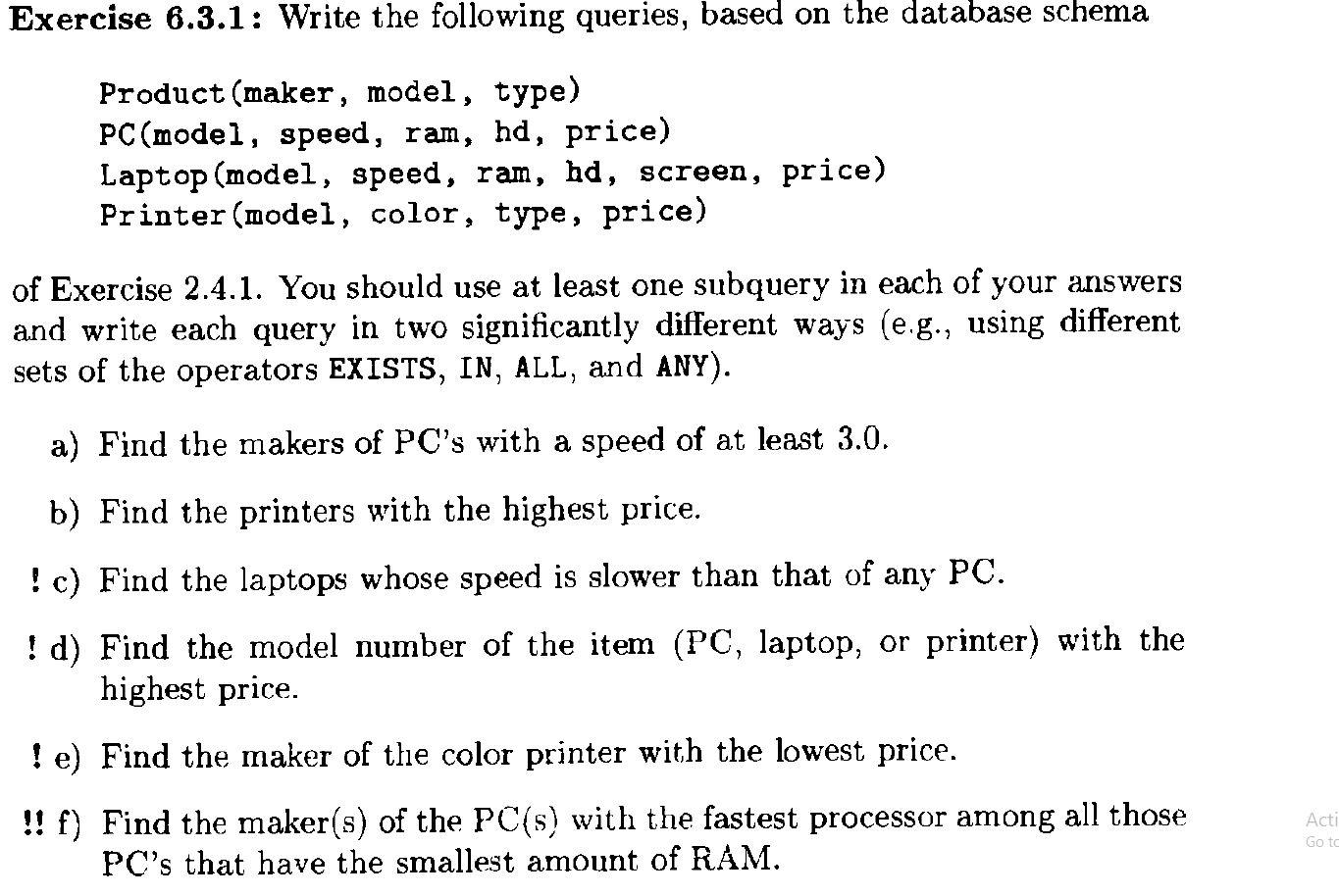 Solved Exercise 6.3.1: Write the following queries, based on | Chegg.com