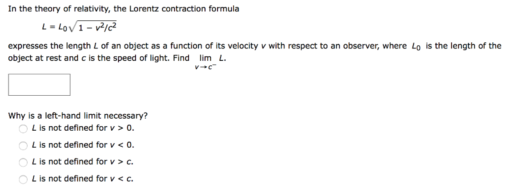 Solved In the theory of relativity, the Lorentz contraction | Chegg.com