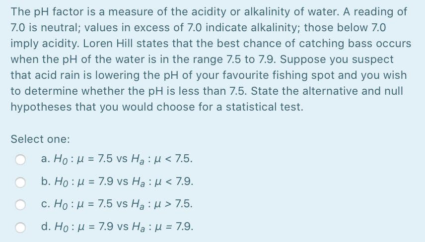 Solved The pH factor is a measure of the acidity or | Chegg.com