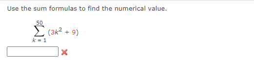 Solved Use the sum formulas to find the numerical value. | Chegg.com