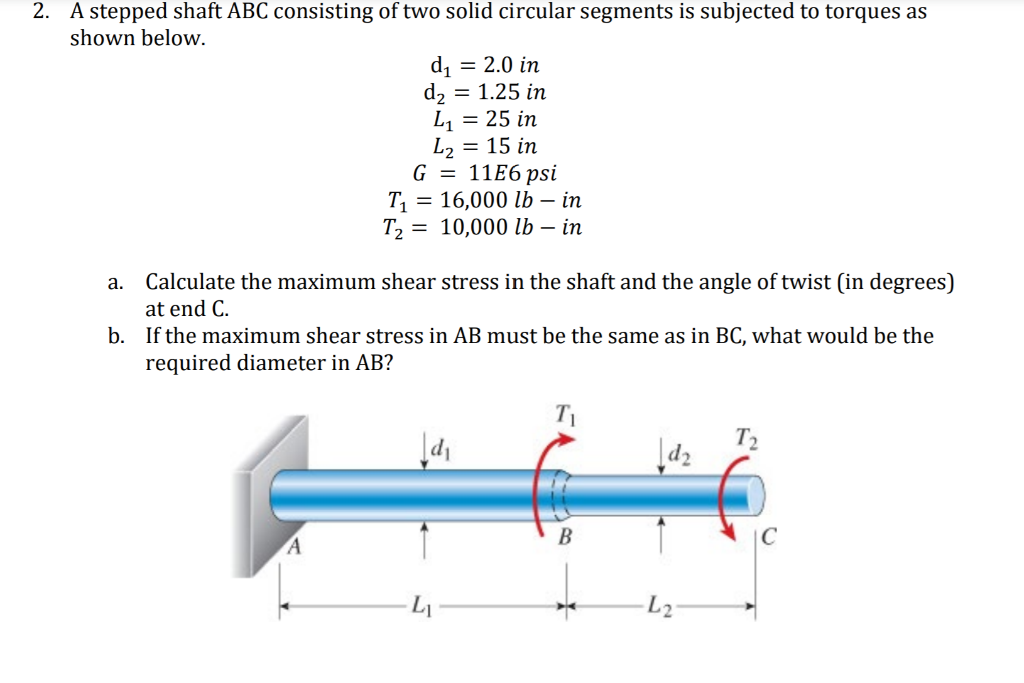 Solved 2. A stepped shaft ABC consisting of two solid | Chegg.com