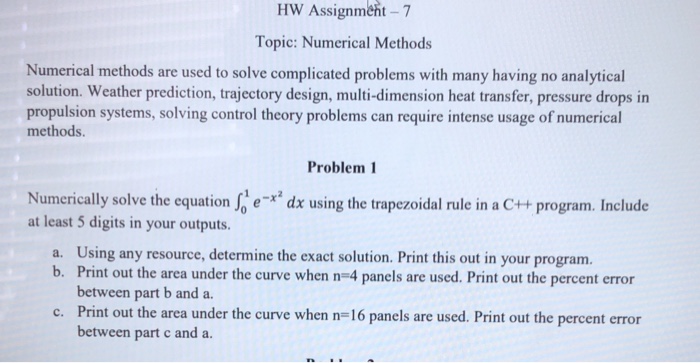 Solved HW Assignment 7 Topic: Numerical Methods Numerical | Chegg.com