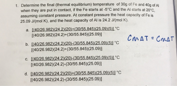Solved 1. Determine the final (thermal equilibrium) | Chegg.com