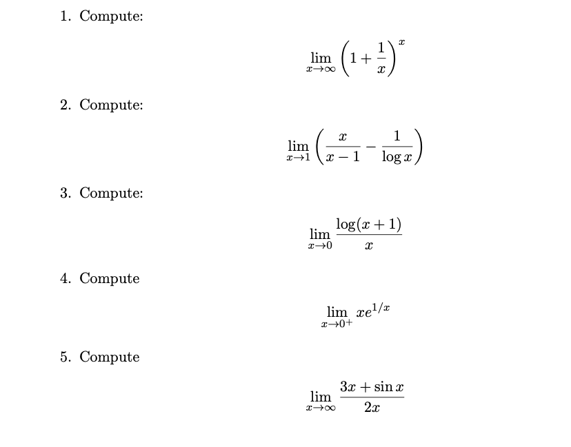 Solved 1. Compute: C lim (1+ 100 2. Compute: lim 11 (4-1 | Chegg.com