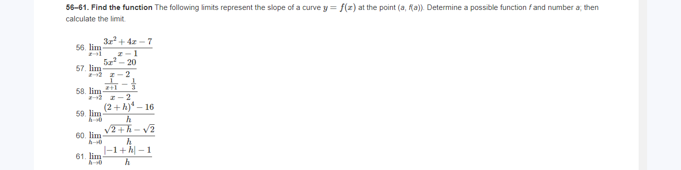 Solved 56-61. Find the function The following limits | Chegg.com