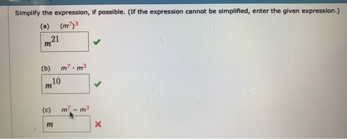 Solved (c) m -m3 in Simplify the expression, if possible. | Chegg.com