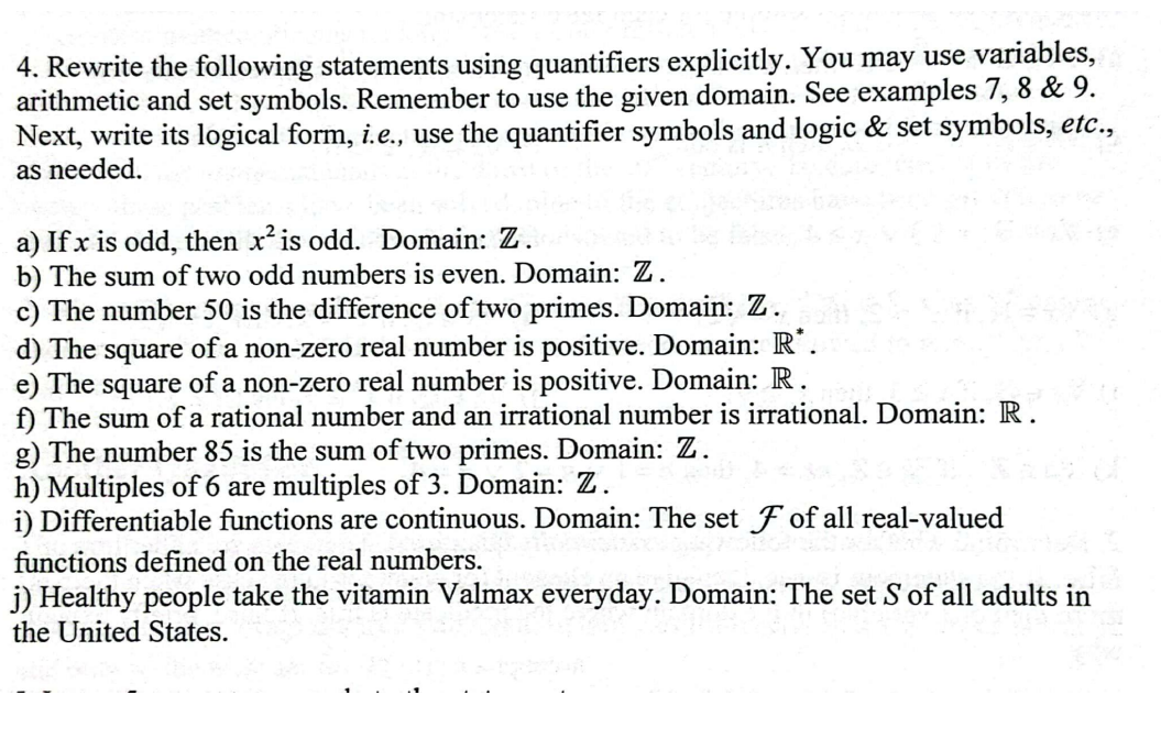 Solved 4. Rewrite the following statements using quantifiers | Chegg.com