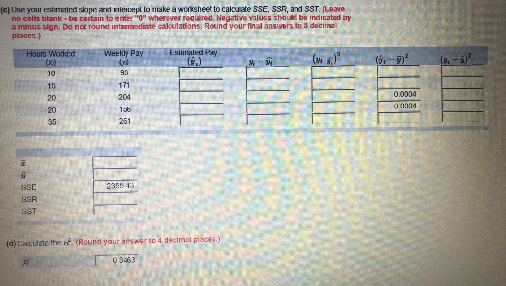 Solved (a) Make an Excel worksheet to calculate SSx, SSy, | Chegg.com