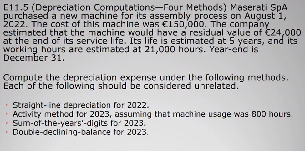 E11.5 (Depreciation Computations-Four Methods) | Chegg.com