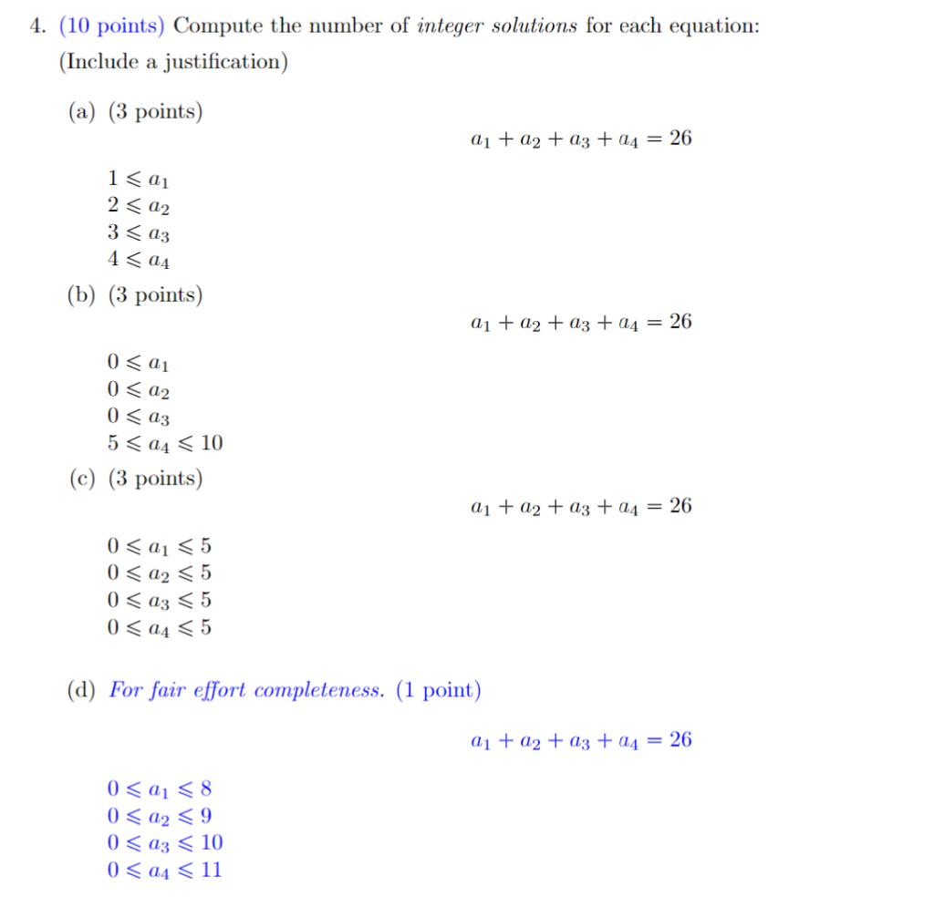 Solved 4. (10 points) Compute the number of integer | Chegg.com