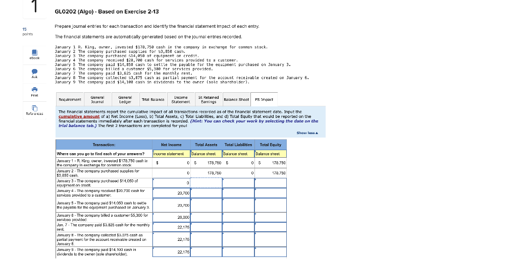 Solved GLO202 (Algo) - Based on Exercise 2-13 Prepare | Chegg.com