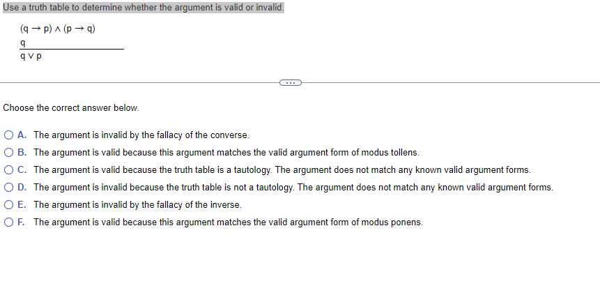 Solved Use a truth table to determine whether the argument | Chegg.com