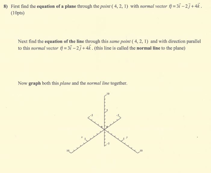 Solved First find the equation of a plane through the point | Chegg.com