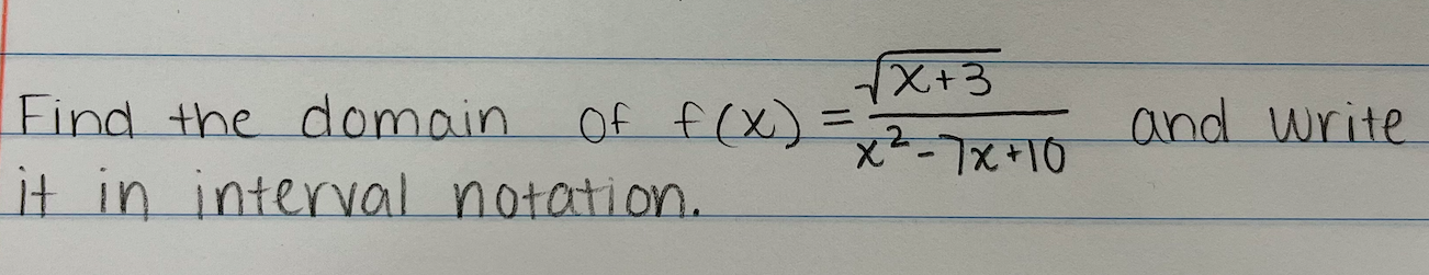 Solved Find the domain of f(x)=x2−7x+10x+3 and write it in | Chegg.com