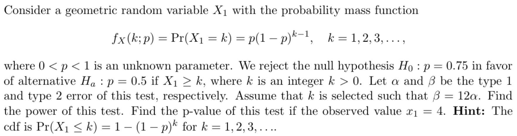 Solved Consider A Geometric Random Variable X1 With The