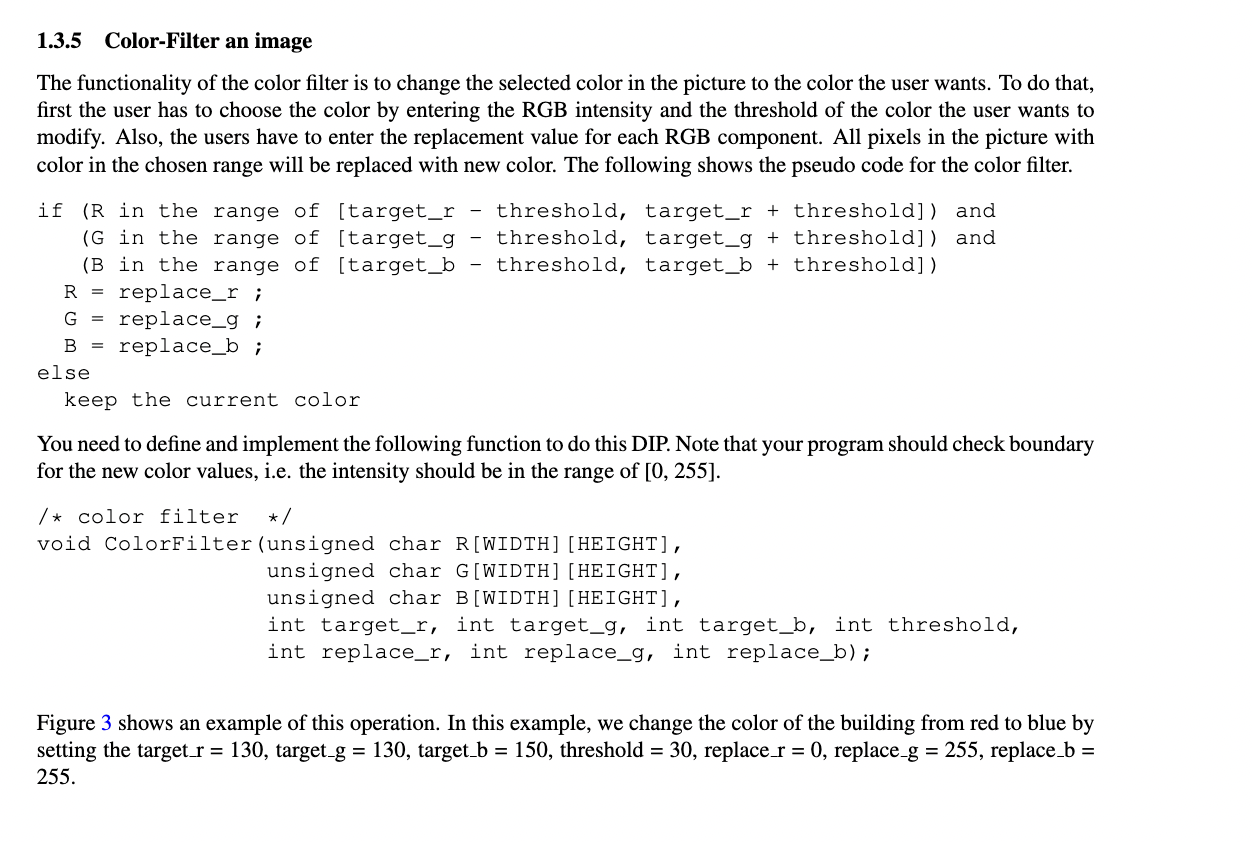Solved 1.3.5 ﻿Color-Filter an imageThe functionality of the | Chegg.com