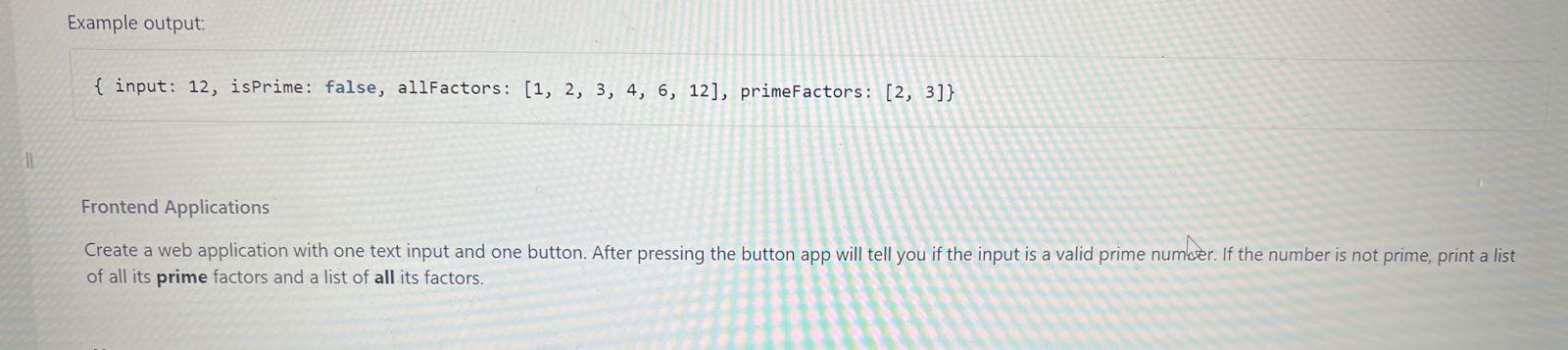 Solved Example output: { input: 12, is Prime: false, | Chegg.com