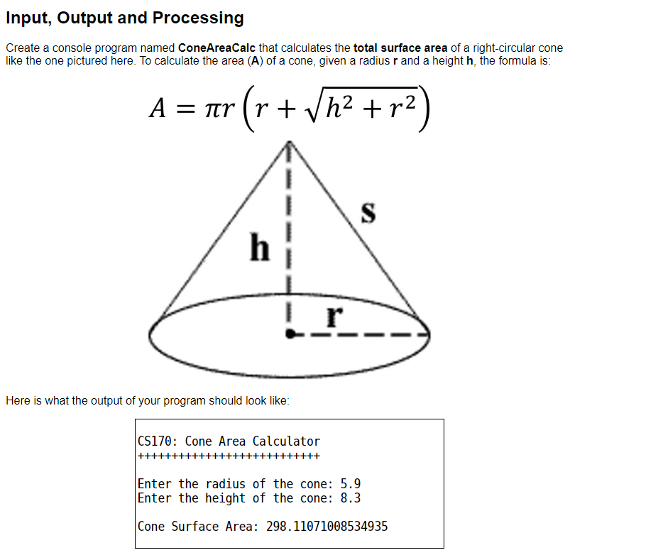 Solved Create A Console Program Named Coneareacalc That 