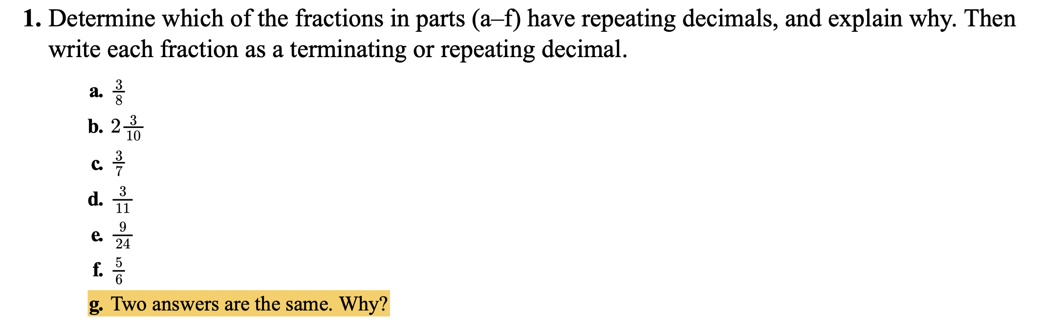 Solved 1. Determine which of the fractions in parts (a−f) | Chegg.com