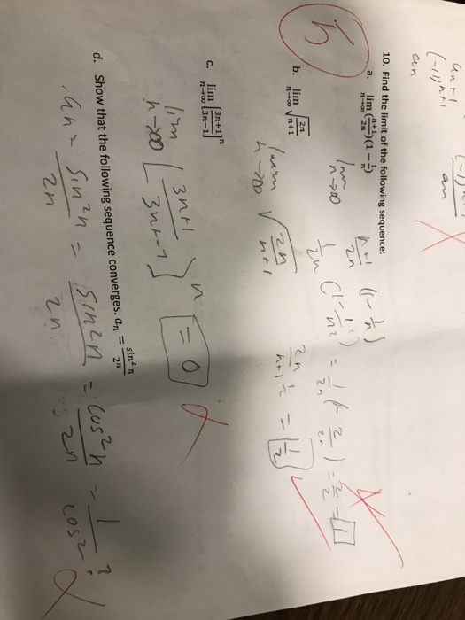 Solved Find the limit of the following sequence: a. lim_n | Chegg.com