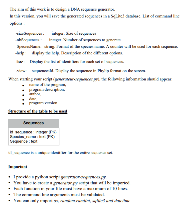 Solved The aim of this work is to design a DNA sequence | Chegg.com