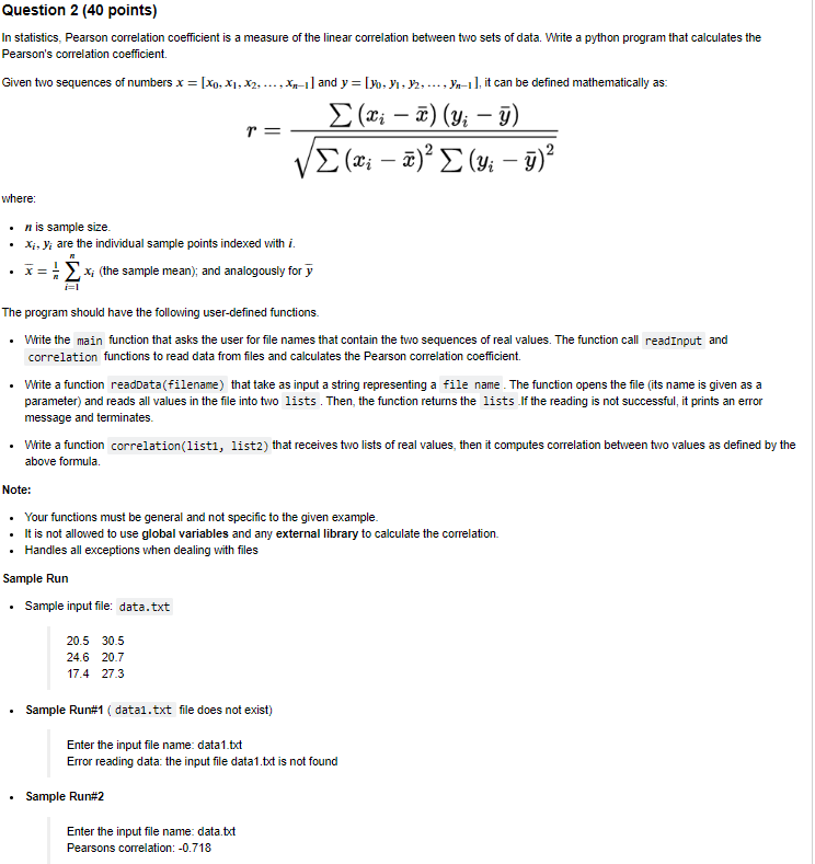 Solved In statistics, the Pearson correlation coefficient is | Chegg.com