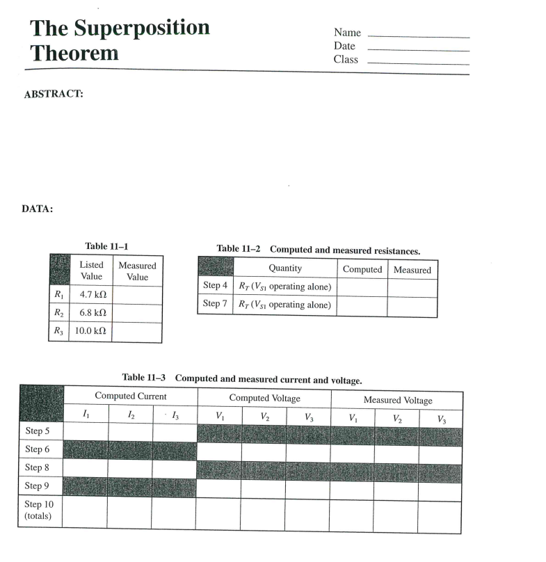 Solved The Superposition Name: Lab 45 and Thevenin's | Chegg.com