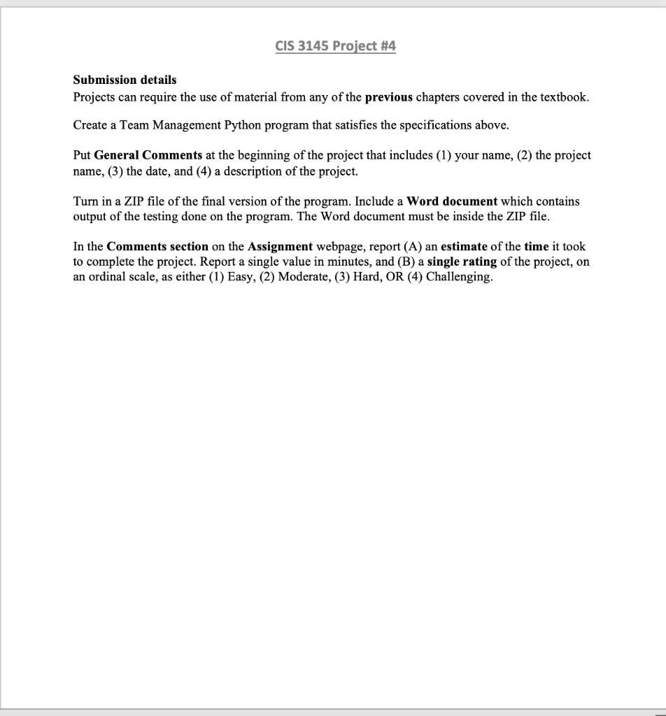 Solved Team Management Program: Version 4 Use a database to | Chegg.com