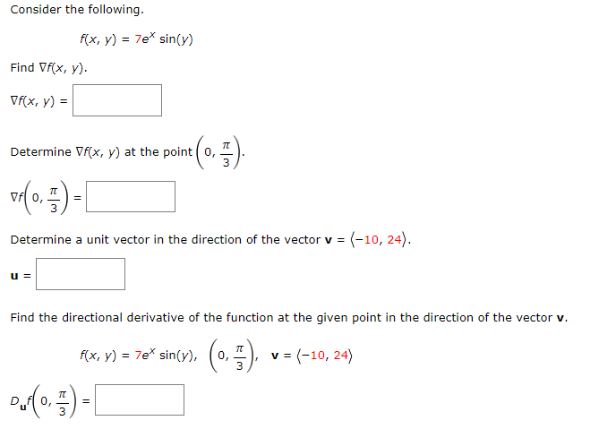 Solved Consider the following. f(x,y)=7exsin(y) Find ∇f(x,y) | Chegg.com