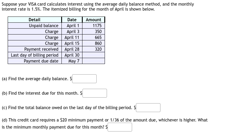 Solved Suppose your VISA card calculates interest using the | Chegg.com
