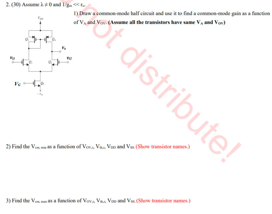 Solved 2. (30) Assume 1 #0 and 1/gm