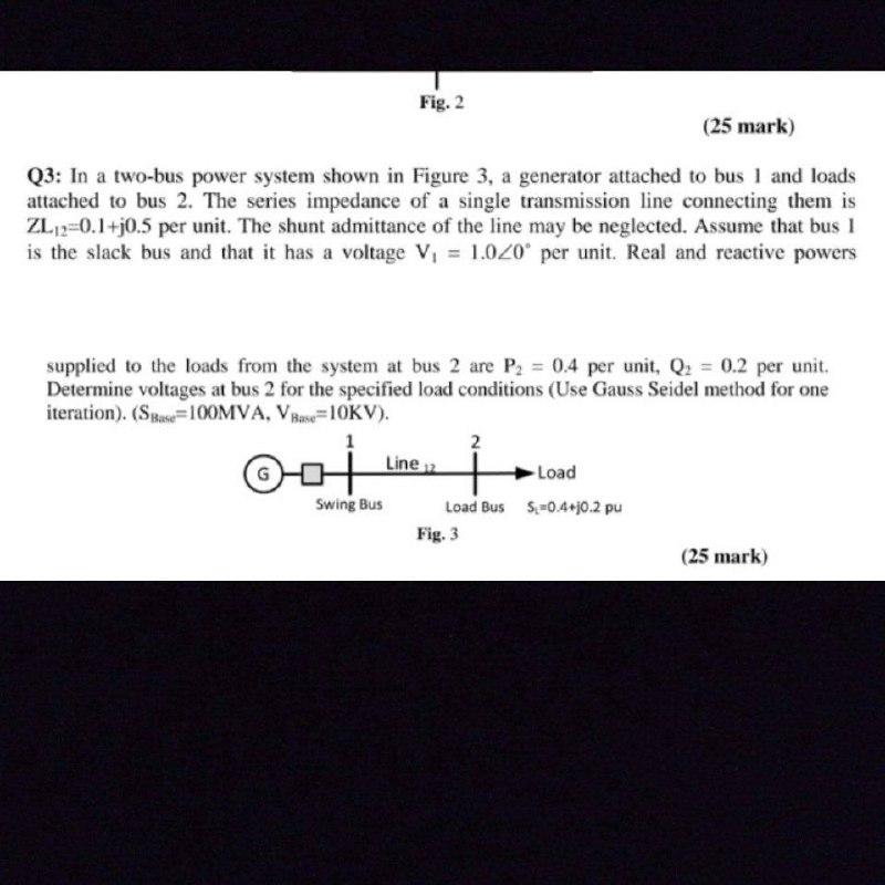 Solved Fig. 2 (25 mark) Q3: In a two-bus power system shown | Chegg.com