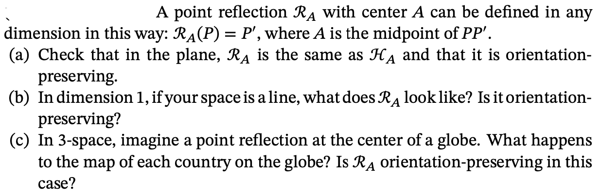 Solved A point reflection RA with center A can be defined in | Chegg.com